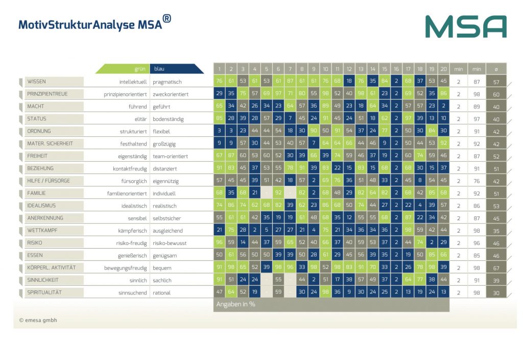 Auswertungsvarianten - MSA® - MotivStrukturAnalyse